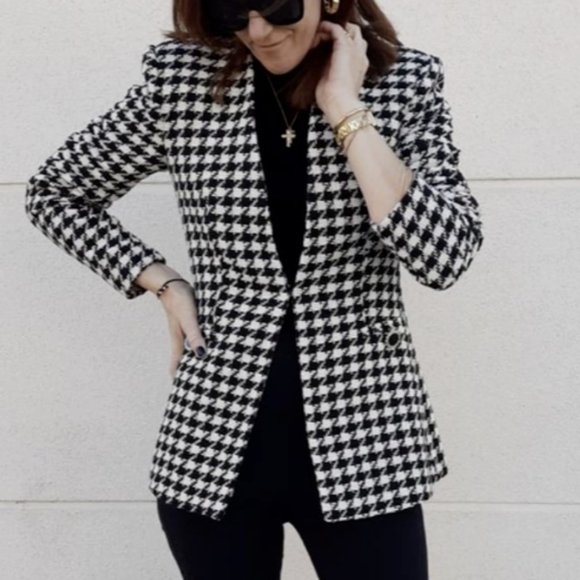Zara | Jackets & Coats | Zara Women New Textured Houndstooth Jacket Tailored Blazer 85572 M ...